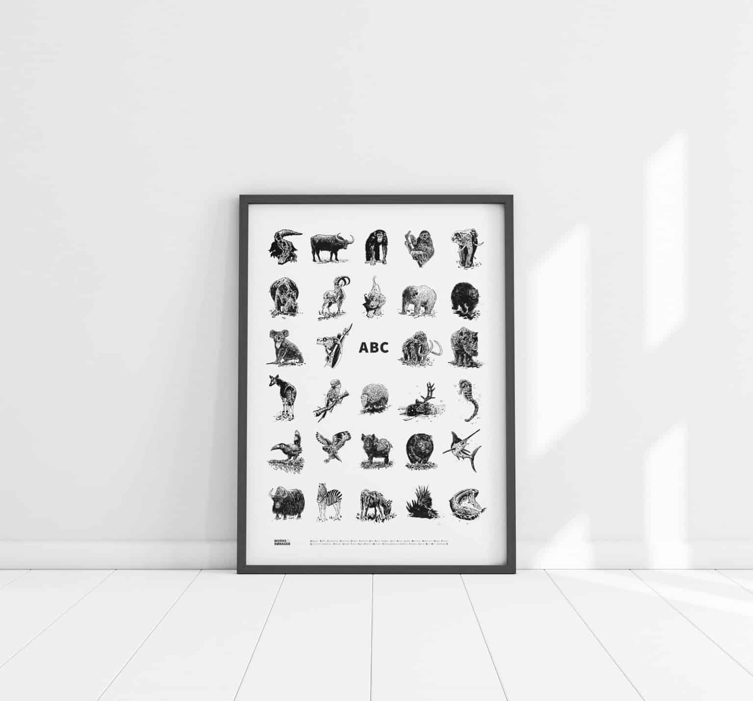 Works by Nørager – ABC – Alfabetiske dyr (plakat) – Merch City